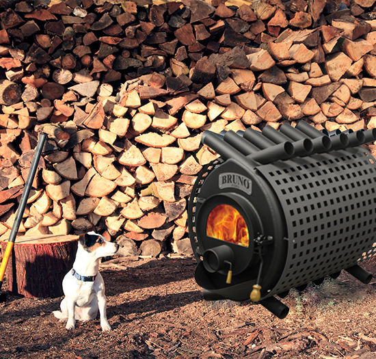 Bruno stoves, industrial unique design, wood burning